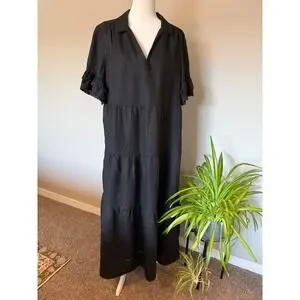 Chico's | Dresses | Chicos Linen Tiered Maxi Dress Sz 2l 214 Black Euc ...
